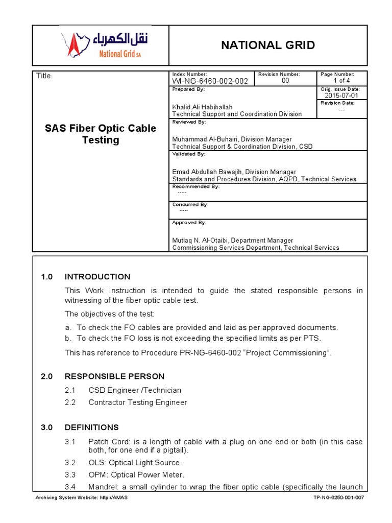 WI-NG-6460-002-002 Fiber Optic Cable Testing Rev00 | PDF