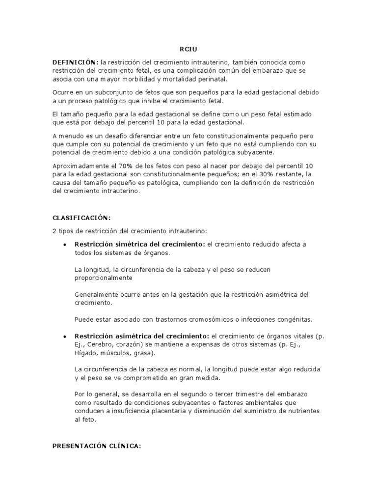 Restricción del Crecimiento Intrauterino | PDF | Feto | El embarazo