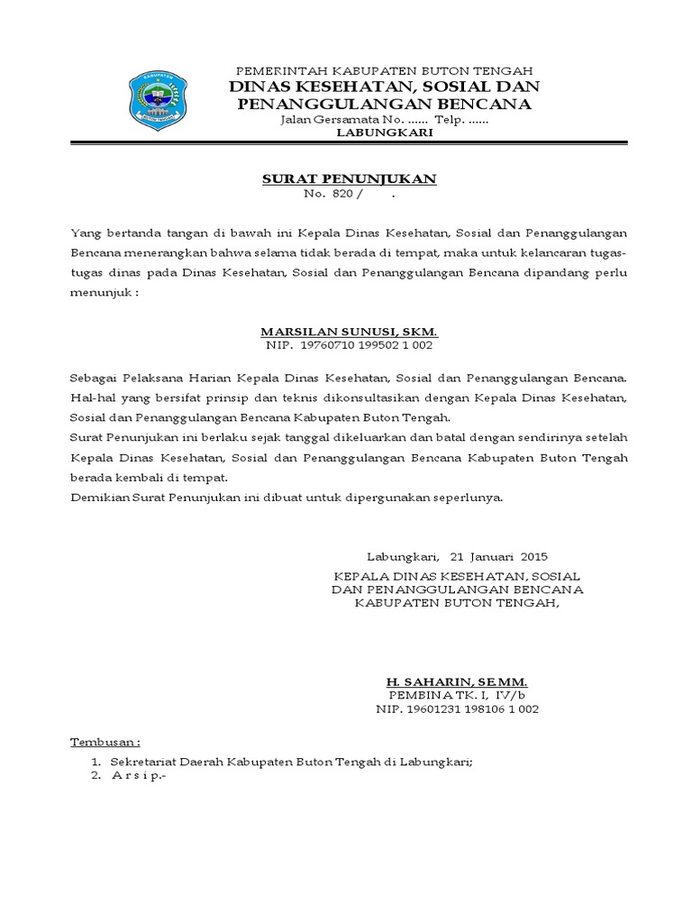 Contoh Surat Penunjukan PLH Dinas | PDF