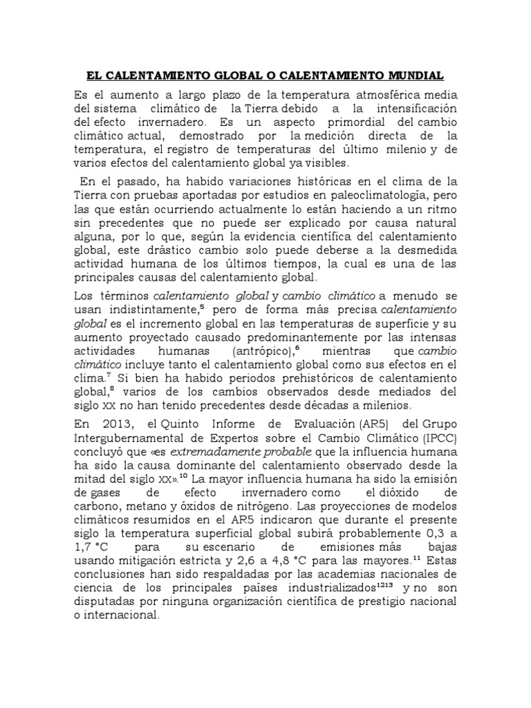 Causas y Efectos del Calentamiento Global | PDF | Cambio climático ...