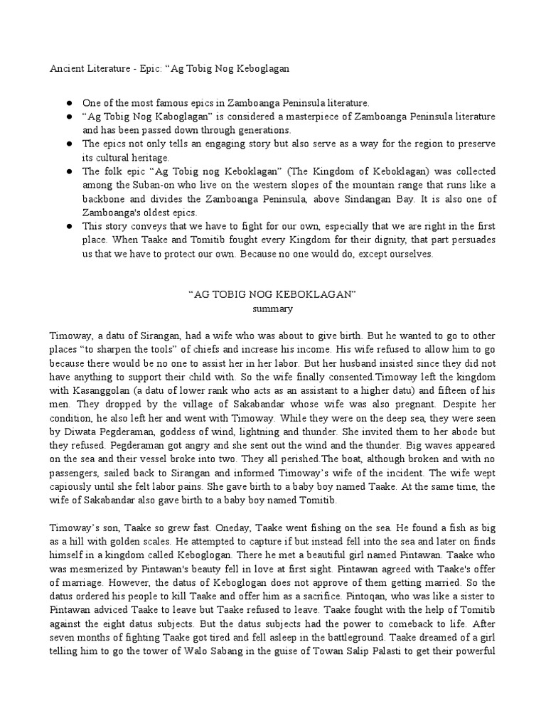 Ag Tobig Nog Keboklagan Summary | PDF