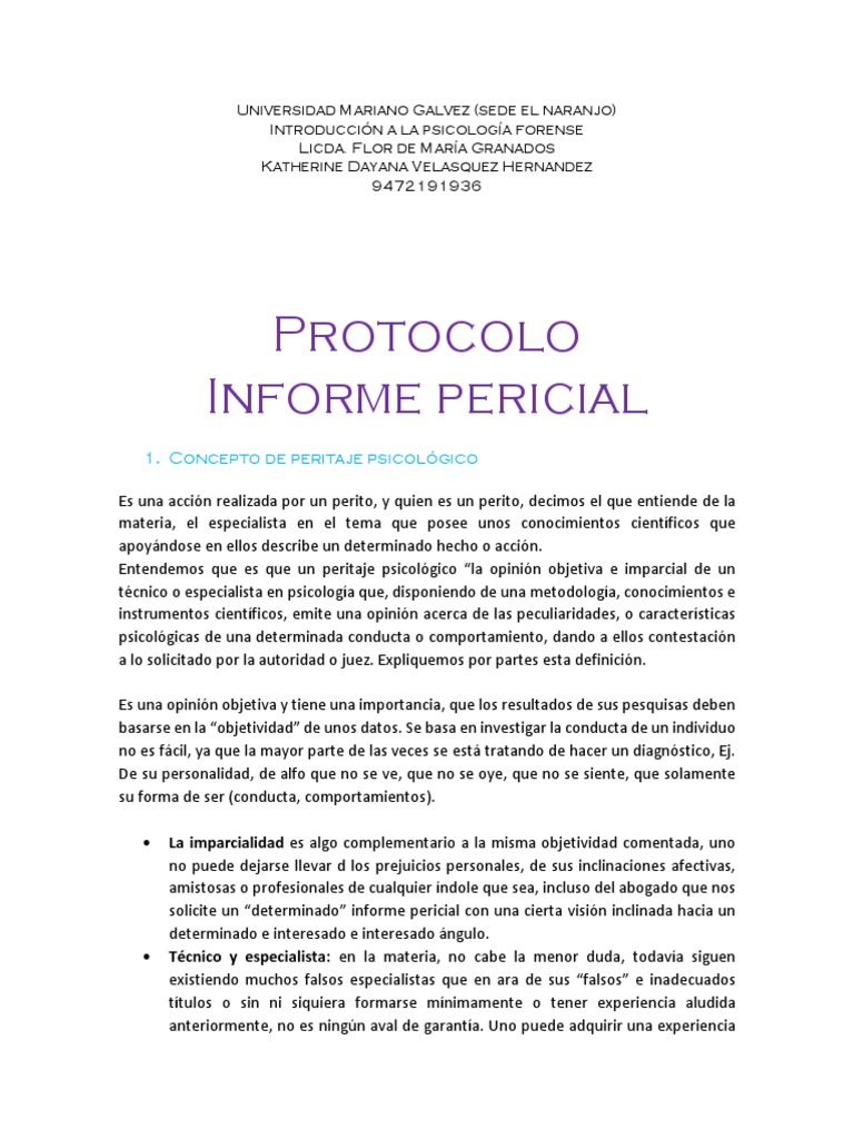 Como Realizar Protocolo Informe Pericial | PDF | Testigo experto ...