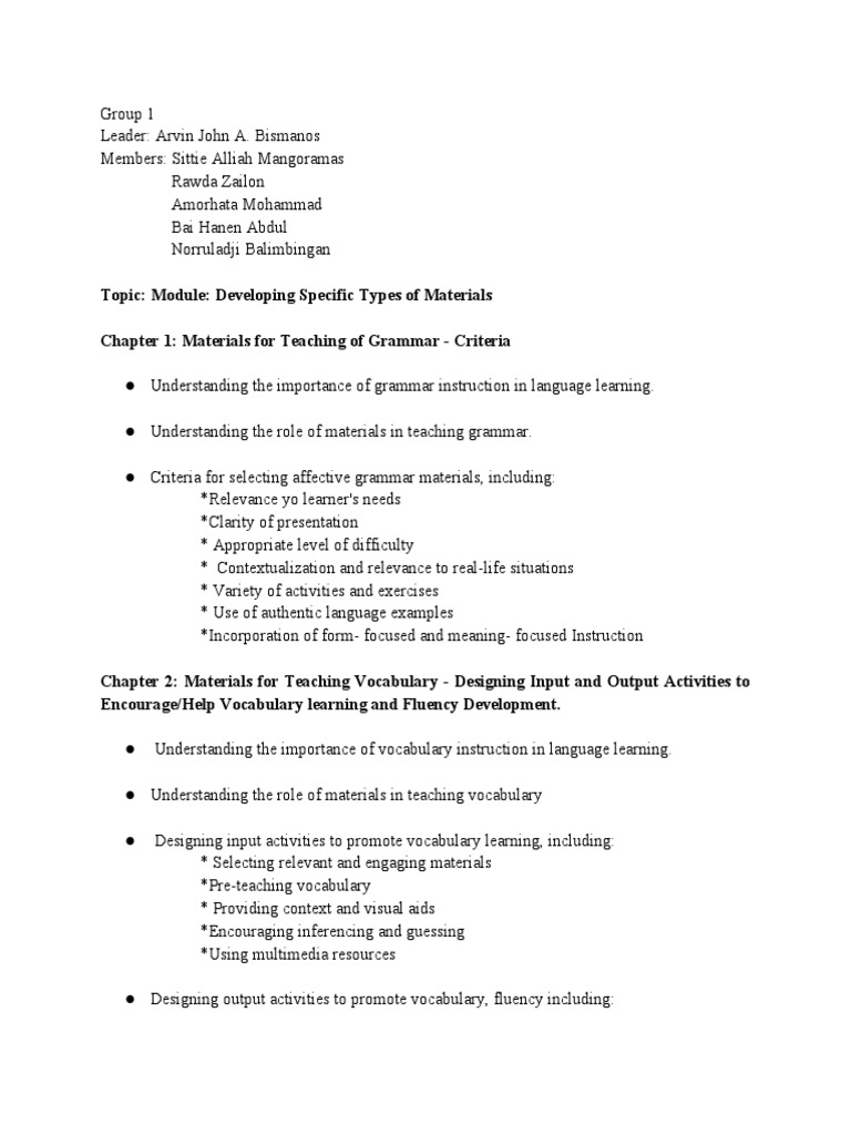 Elt 10 - Group 1 - Developing Specific Types of Materials | PDF