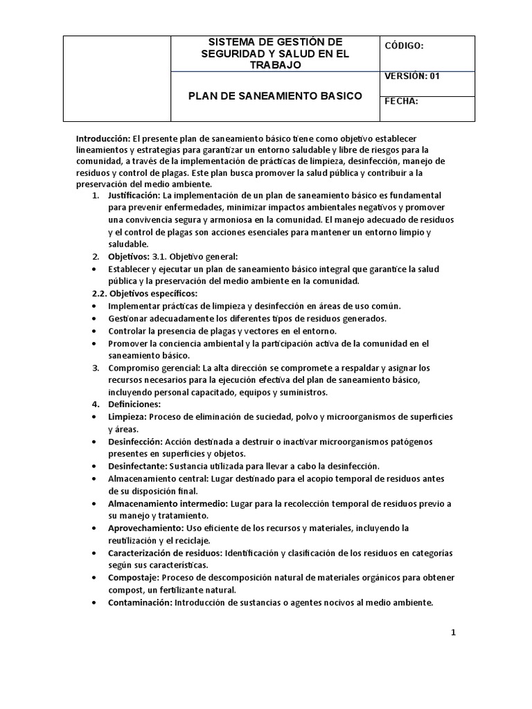 Formato Plan de Saneamiento Basico | Descargar gratis PDF | Residuos | Saneamiento