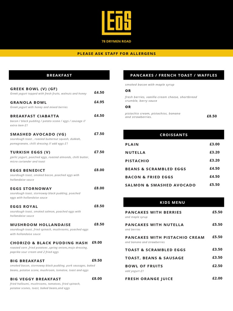 Leo's Menu New Prices | PDF | Pancake | Tea