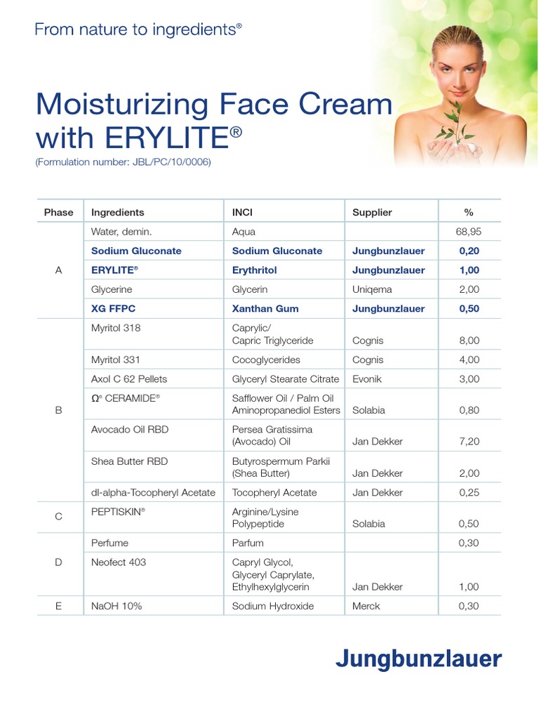 Formula Card Facial Cream With ERYLITE | PDF | Sodium Hydroxide | Glycerol