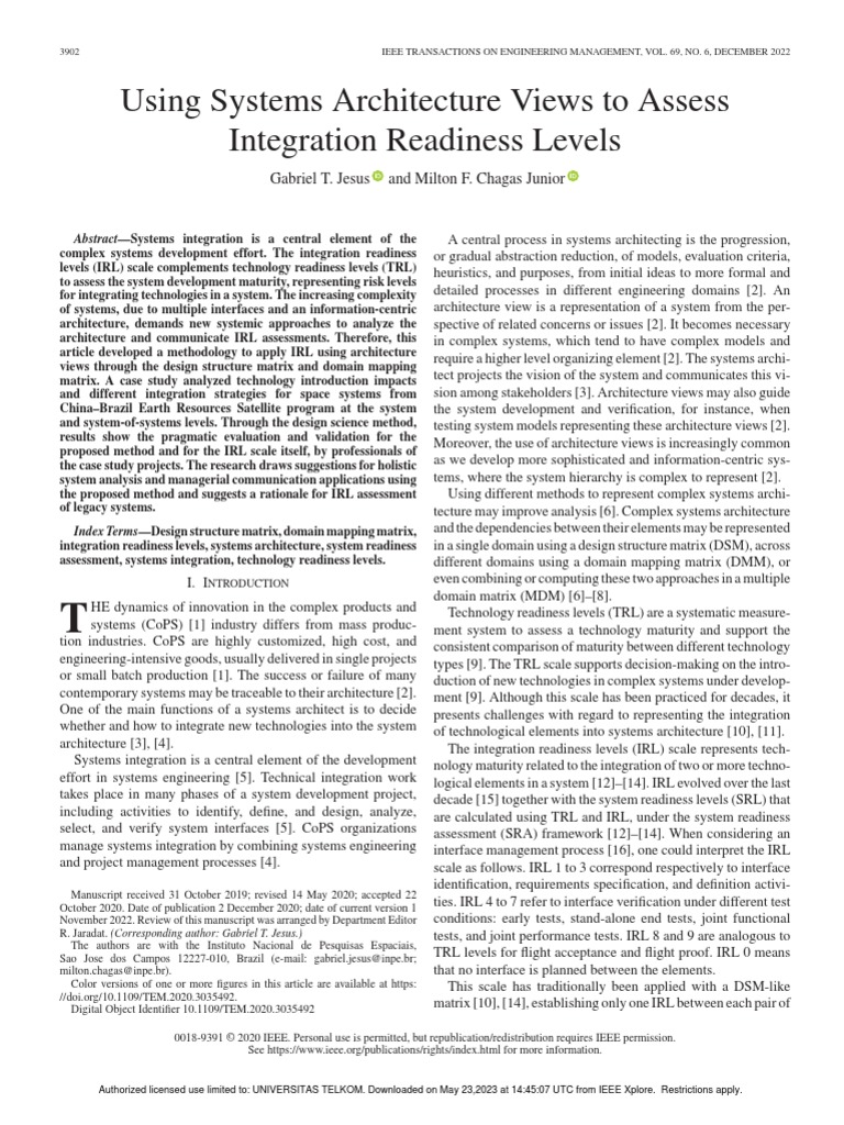 Using Systems Architecture Views To Assess Integration Readiness Levels ...