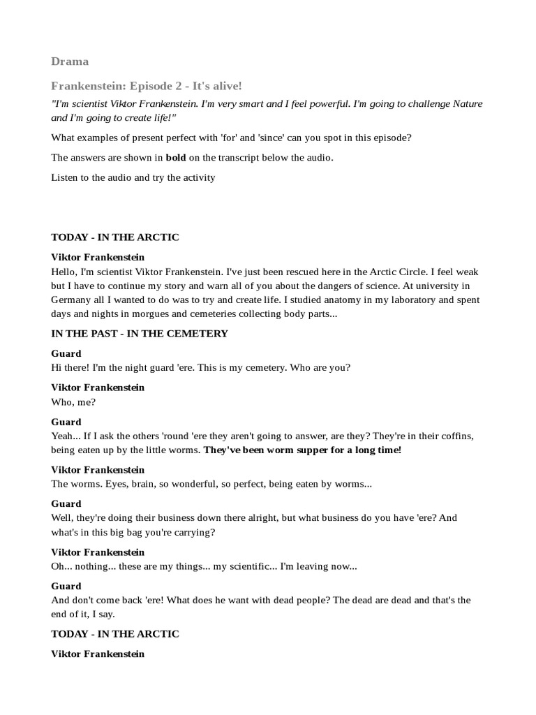 Frankenstein Episode 2 - It's Alive! | PDF