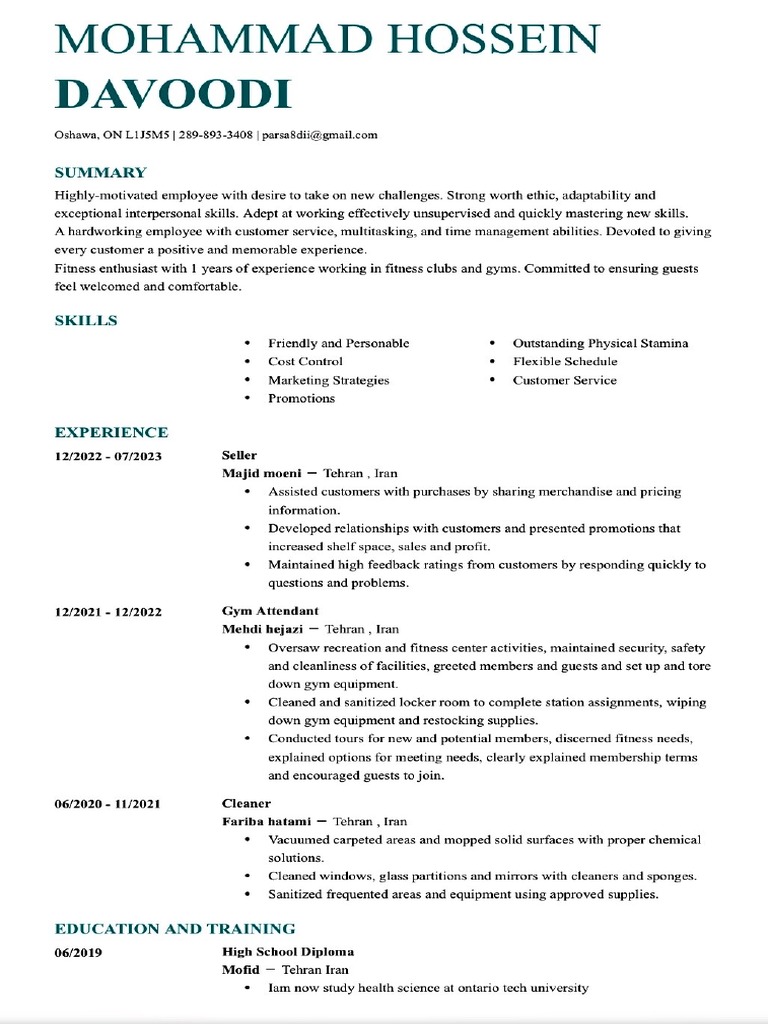Gym Resume | PDF
