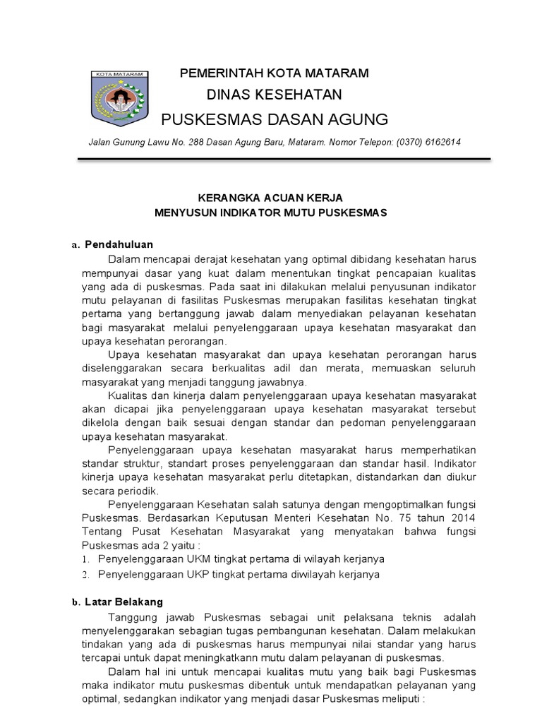 Indikator Mutu Puskesmas Dasan Agung | PDF