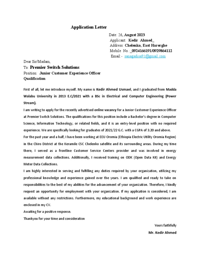 Application for Junior Customer Officer | PDF | Engineering