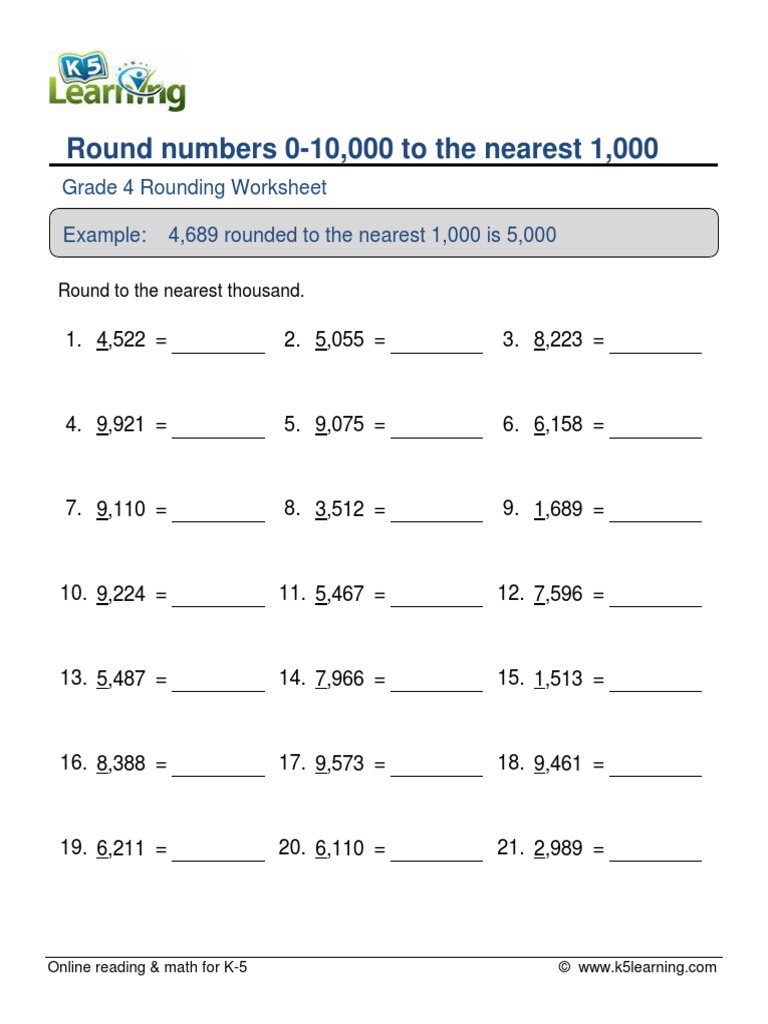 Grade 4 Round 4 Digit Numbers Nearest 1000 C | PDF | Home & Garden