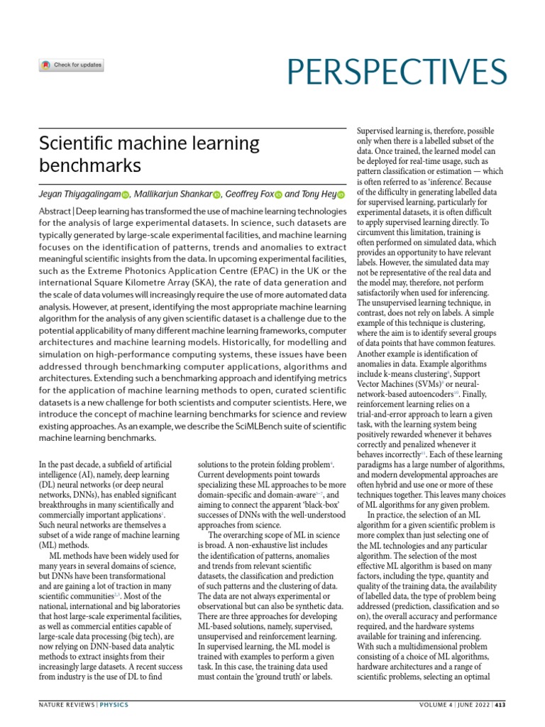Perspectives: Scientific Machine Learning Benchmarks | PDF | Machine Learning | Deep Learning