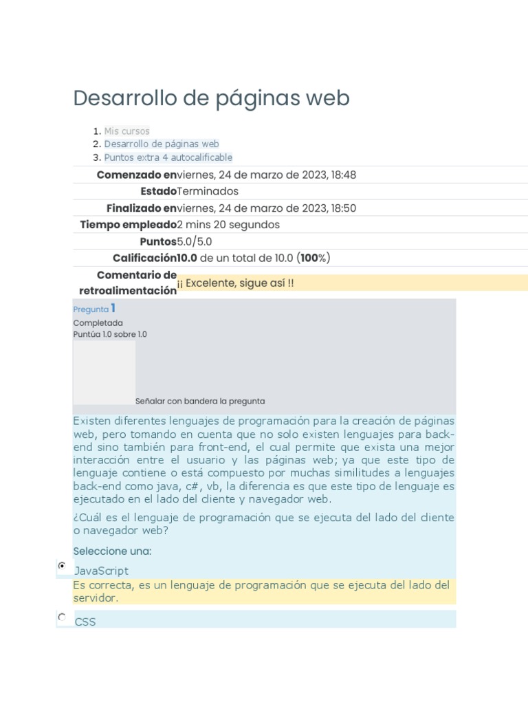 Autocalificable 4 Desarrollo Web | PDF | Script Java | Página web