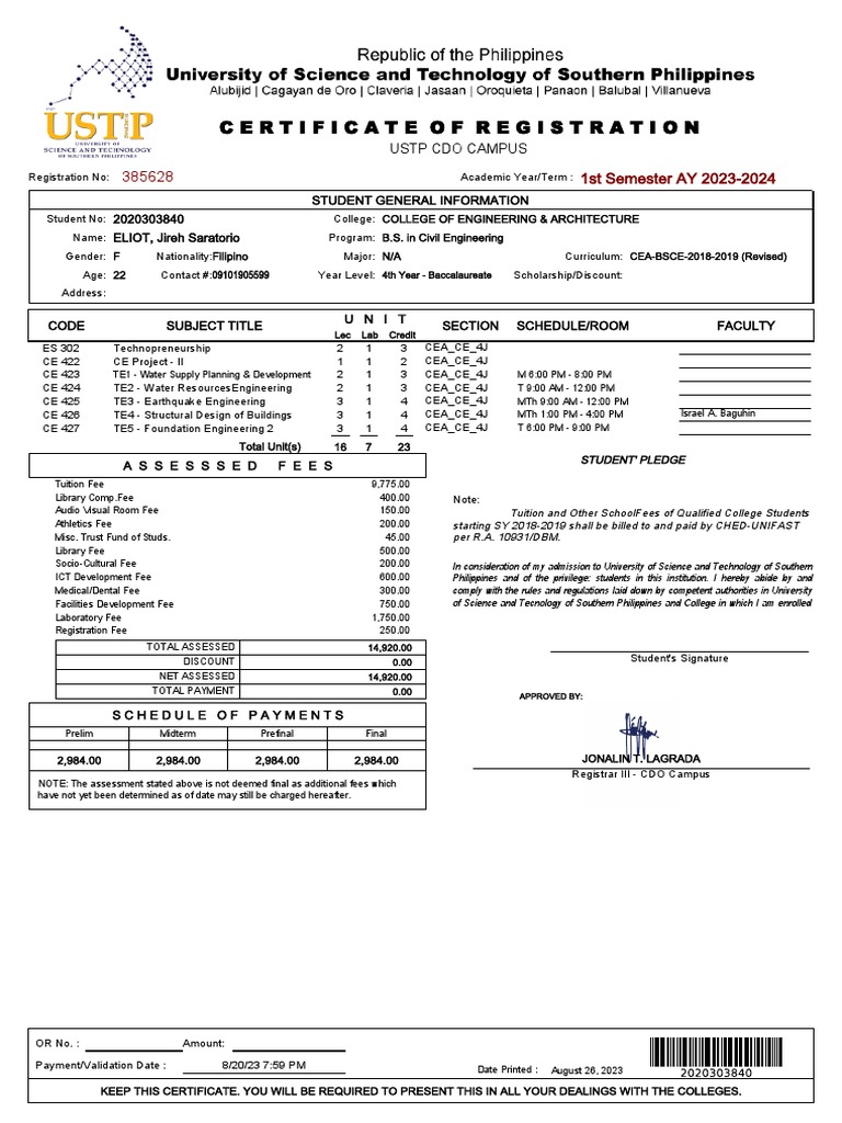 Student Actual Load Ustp1OoIal1qyF | PDF | Fee