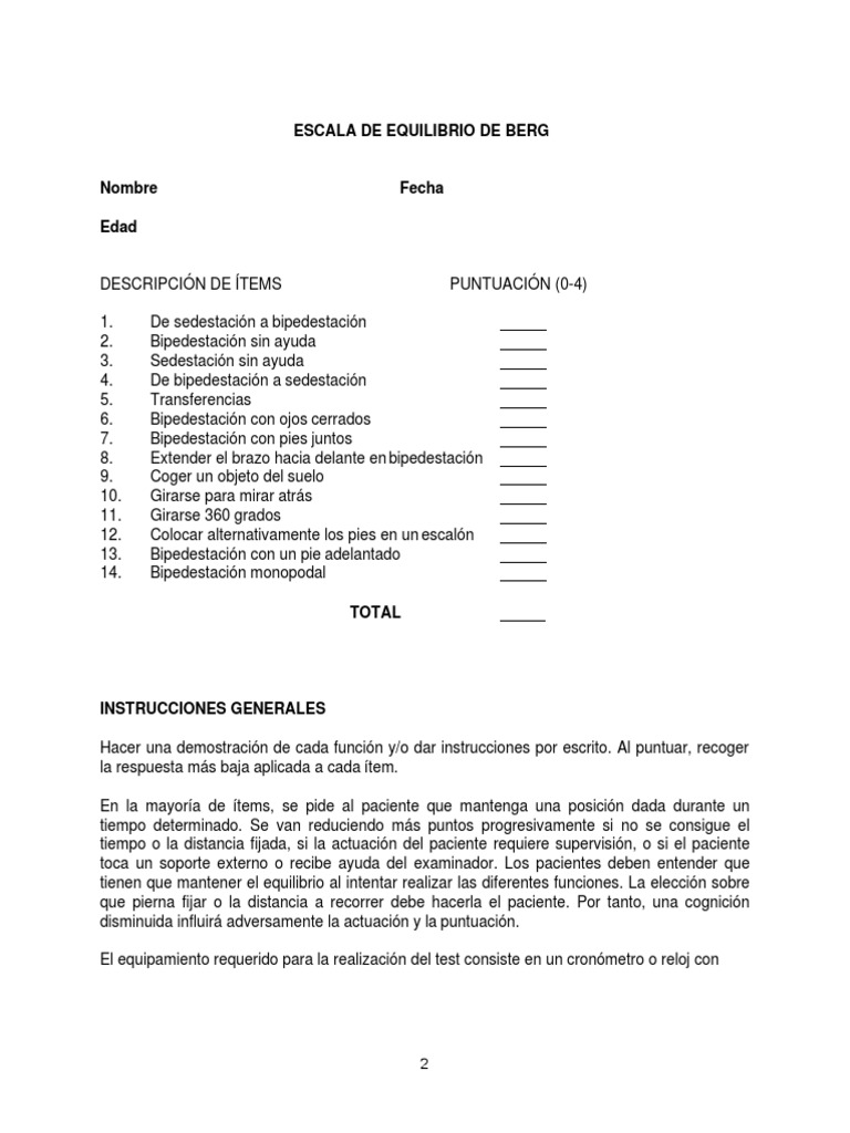 Escala de Equilibrio de Berg | PDF