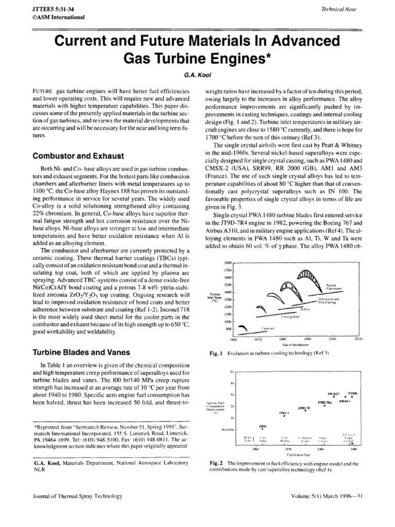 Current and Future Materials in Advanced Gas Turbine Engines | PDF