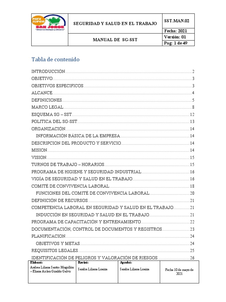SST - Man.02 Manual Sistema de Gestion en Seguridad y Salud en El Trabajo SG-SST | PDF ...