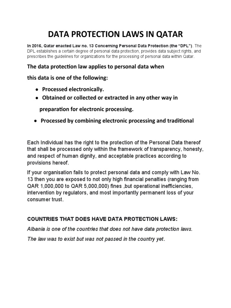 Qatar Data Protection Law Overview | PDF