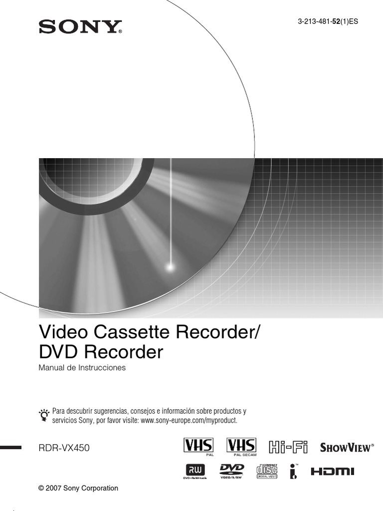 Video Cassette Recorder/ DVD Recorder: RDR-VX450 | PDF | DVD | Disco ...