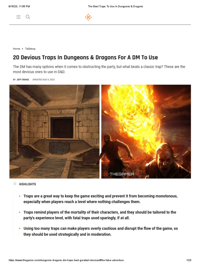 The Best Traps To Use in Dungeons & Dragons | PDF | Dungeons & Dragons | Gary Gygax Games