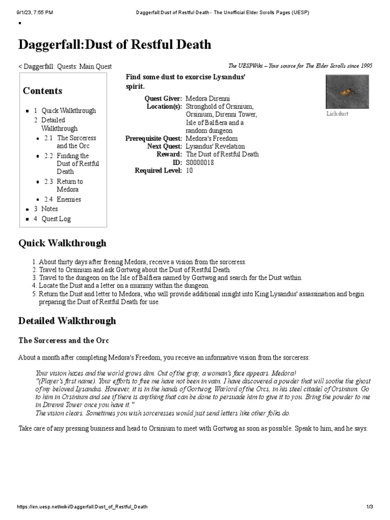 Dust of Restful Death Quest Guide | PDF