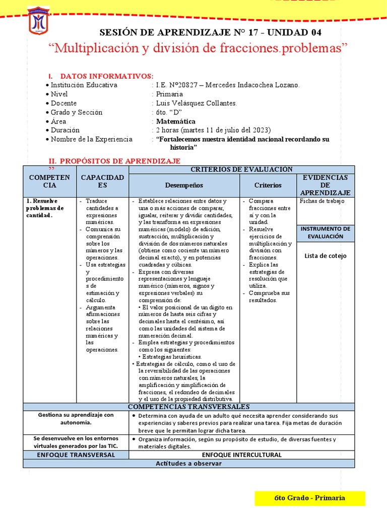 "Multiplicación y División de Fracciones - Problemas | PDF | Evaluación ...