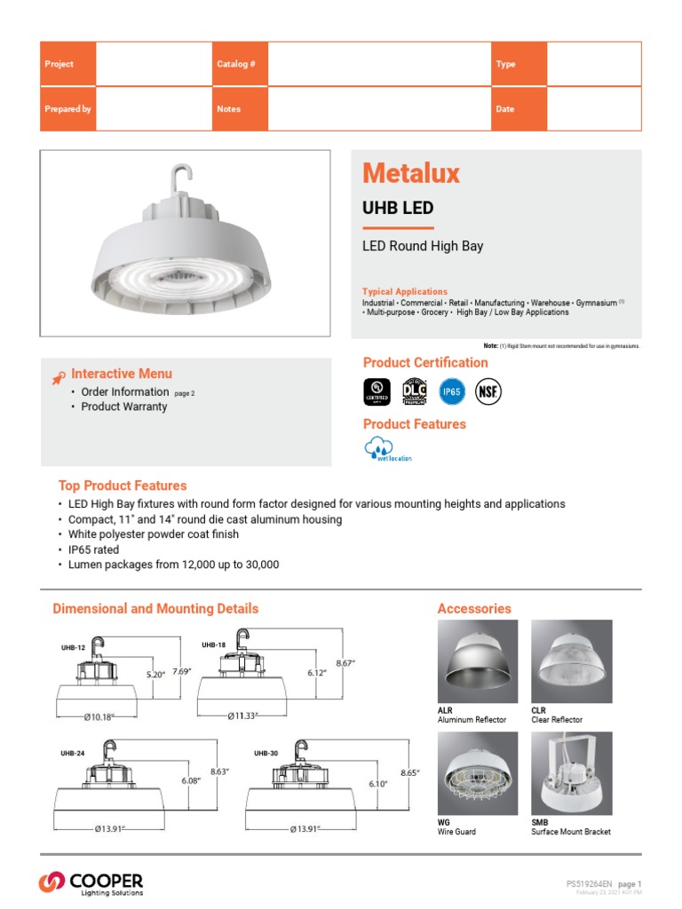 Luminaria High Bay Led UHB Metalux Cooper | PDF | Manufactured Goods ...