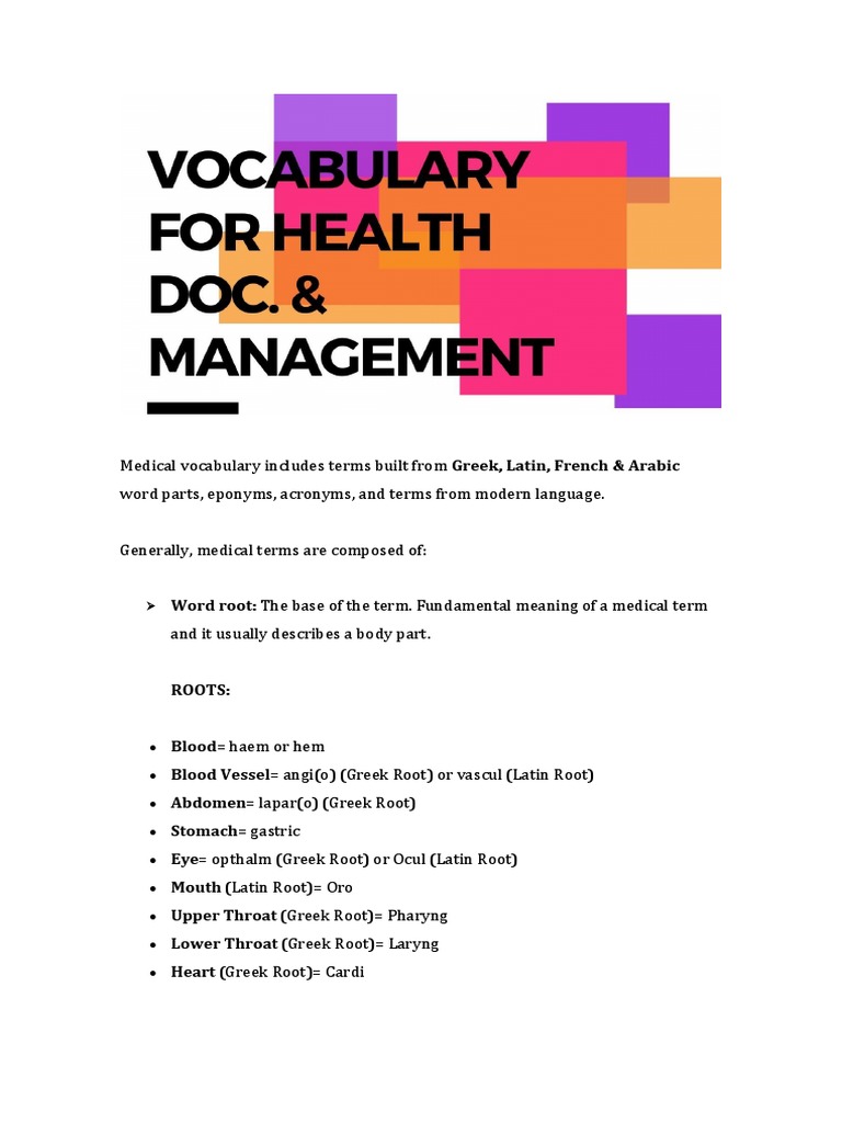 Vocabulary of Health | PDF | Anatomical Terms Of Motion | Anatomical ...
