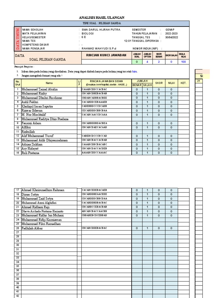 Template Rapot Otomatis 6E | PDF