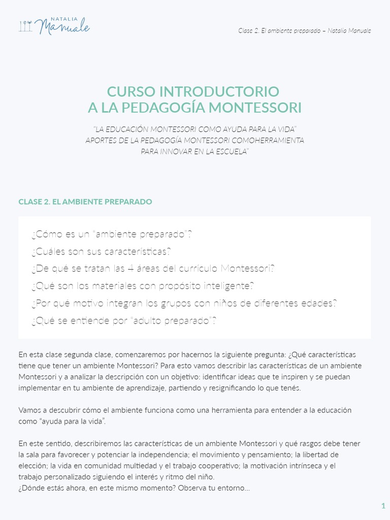 El Ambiente Preparado Pdf Educación Montessori Educación De La