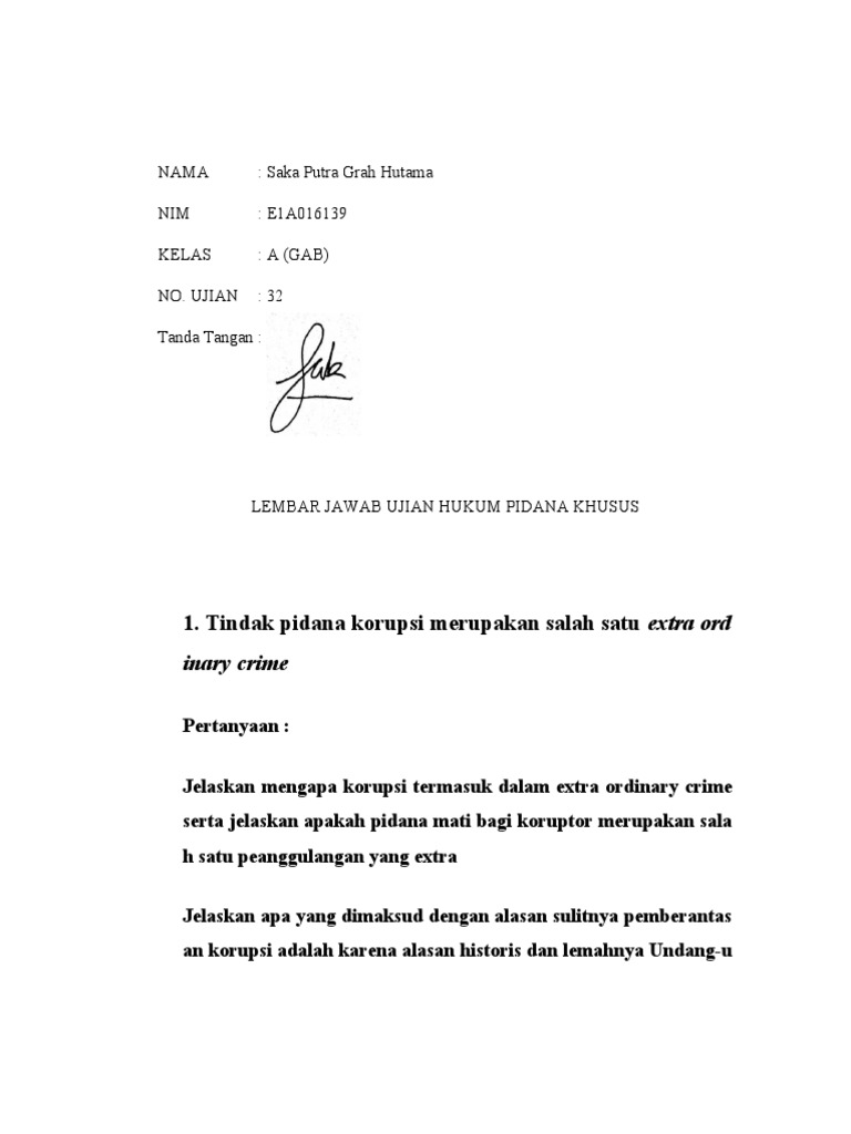 Lembar Jawab Ujian Pidsus (Uas) | PDF