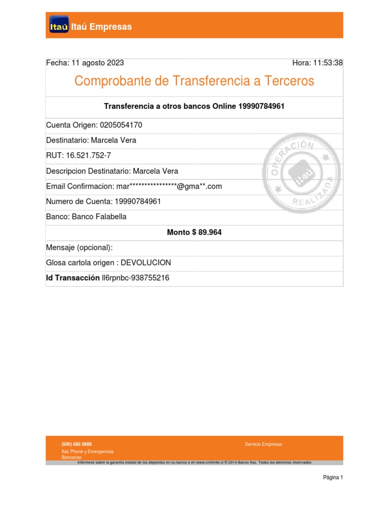 Comprobante Transferencia | PDF