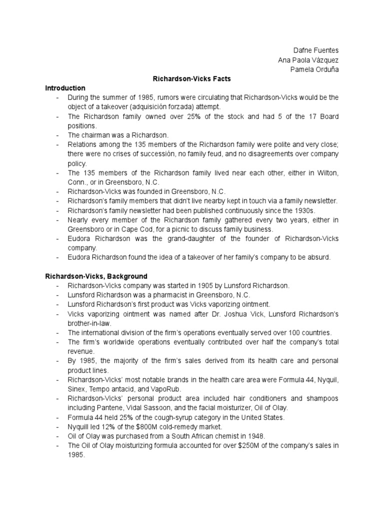 Richardson-Vicks Hechos | PDF | Unilever | Procter & Gamble