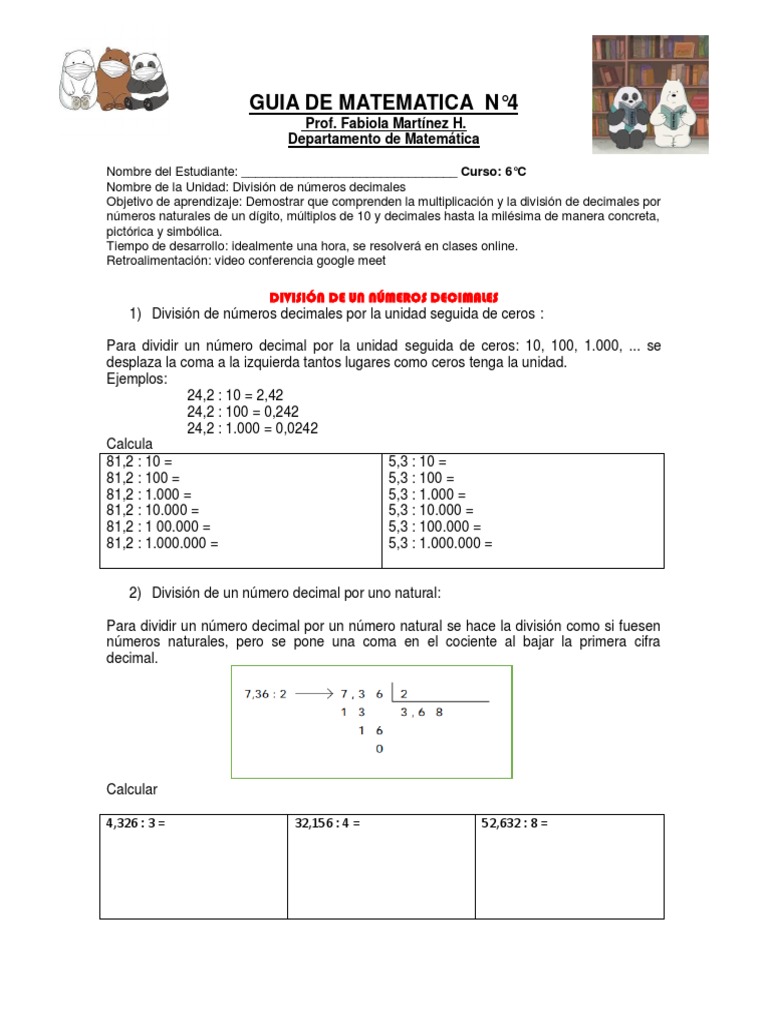 Guía de División de Decimales | PDF | División (Matemáticas) | Decimal