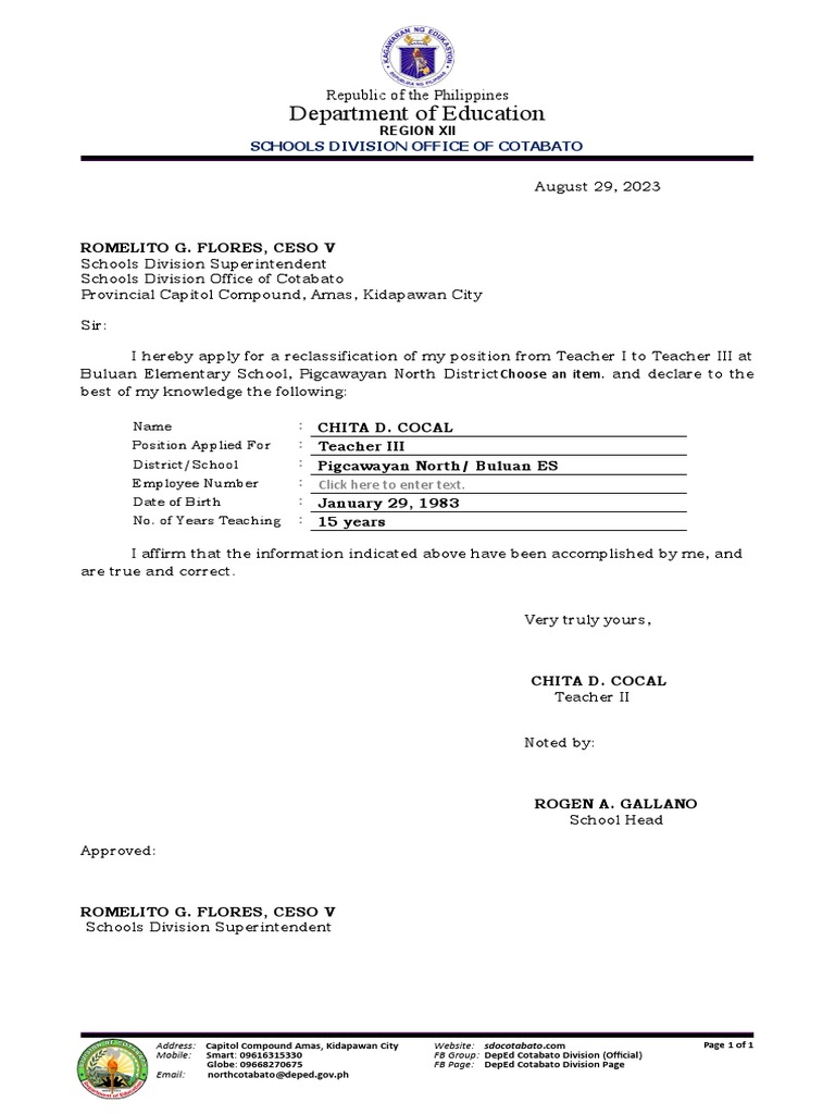 Letter of Intent To Reclassification | PDF