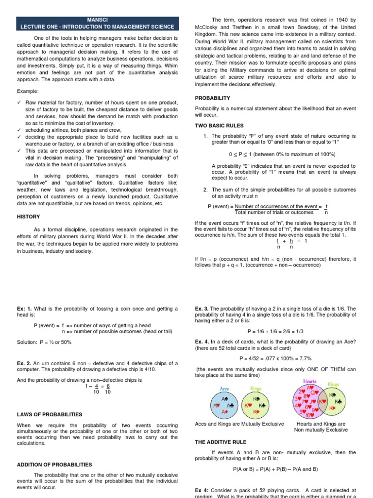 Mansci Lecture 2 Probability | Download Free PDF | Operations Research | Probability