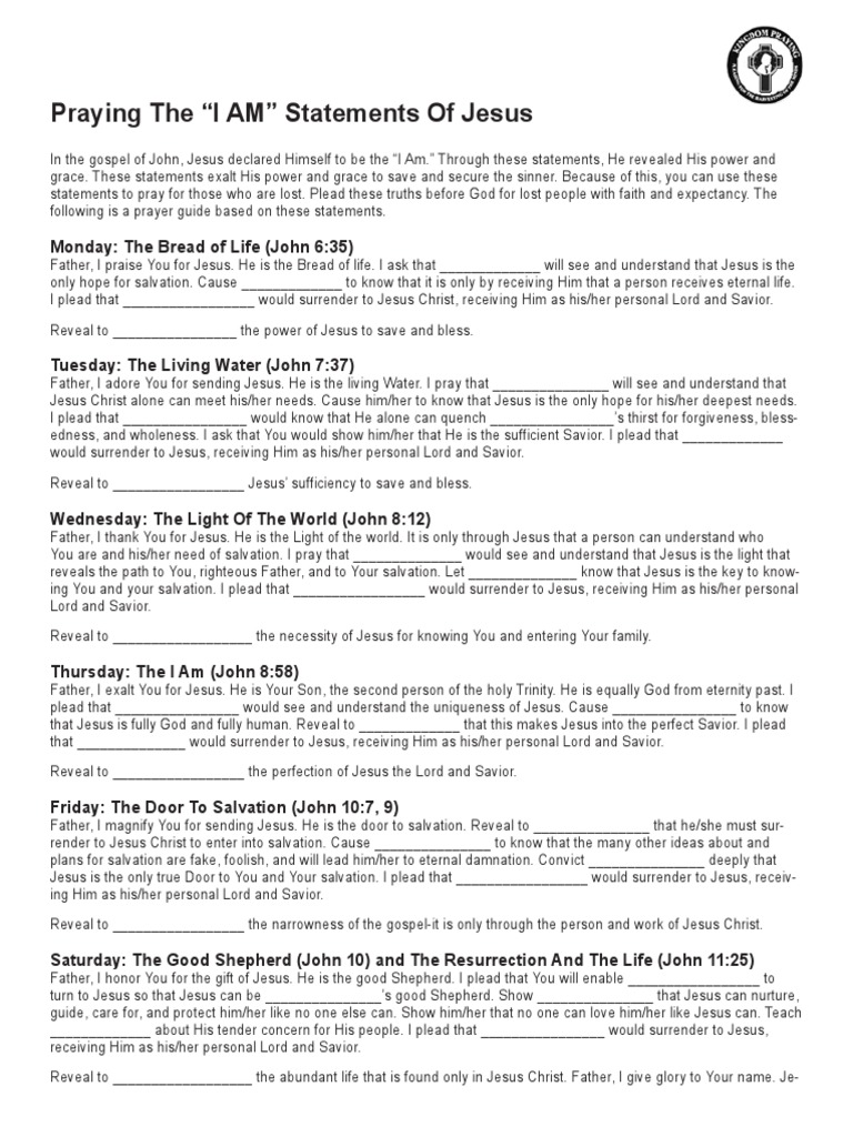 I Am Statements | PDF | Jesus | God The Father