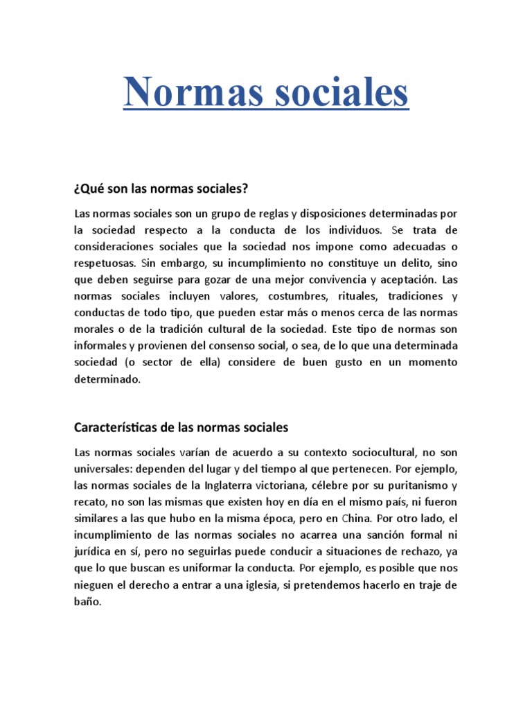 Normas Sociales | PDF | Sociedad | Comportamiento