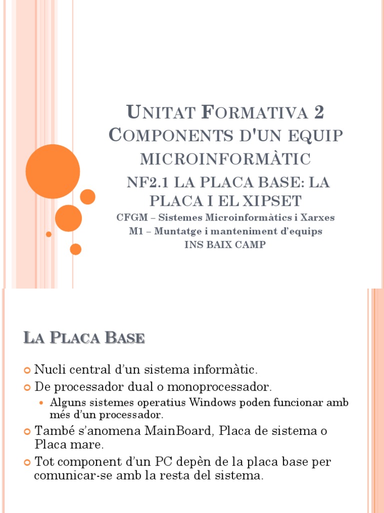 UF2.NF2.1 La Placa I El Xipset (Placa Base) | PDF