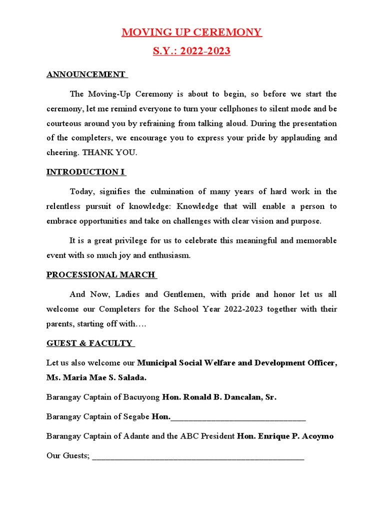 Graduation Script Kinder | PDF