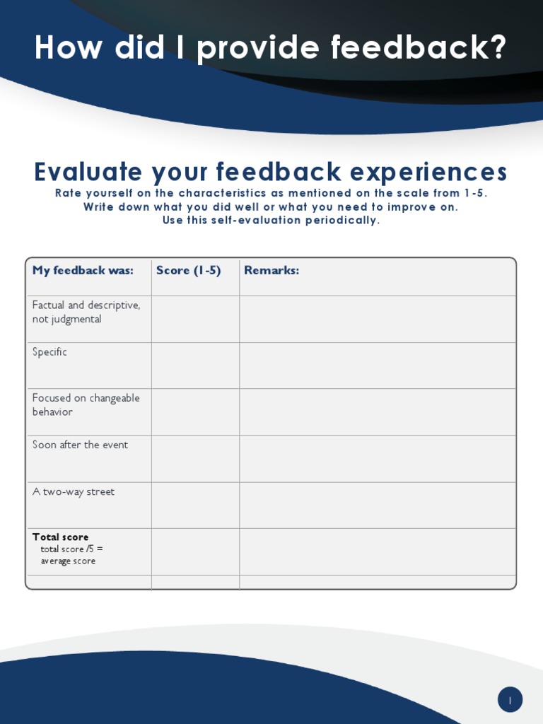 Worksheet How Did I Provide Feedback | PDF