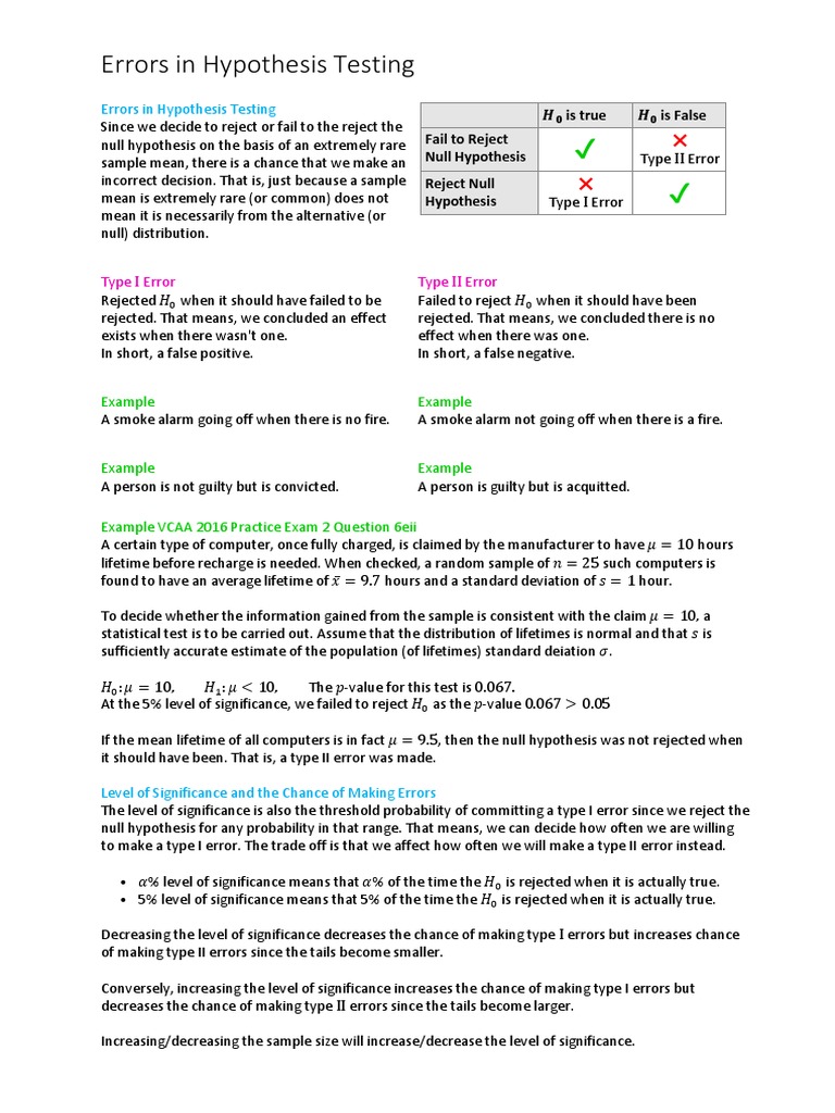 Understanding Type I And Ii Errors Pdf Type I And Type Ii Errors