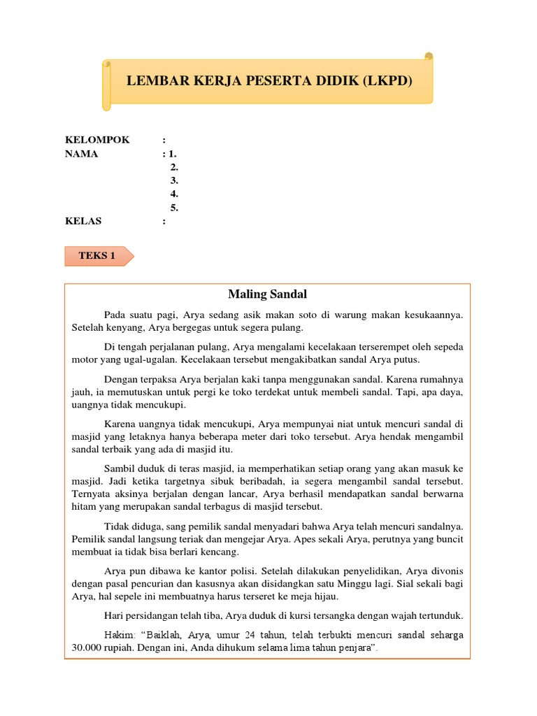 LKPD Teks Anekdot Fase | PDF