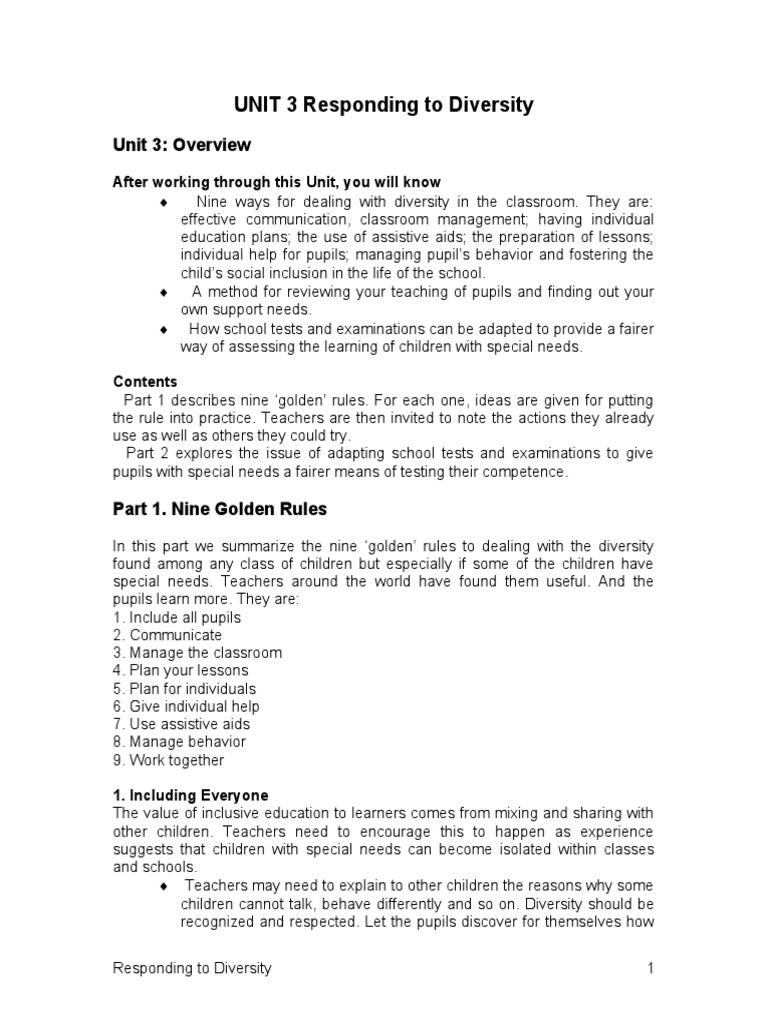 Nine Rules for Classroom Diversity | PDF | Teachers | Educational ...