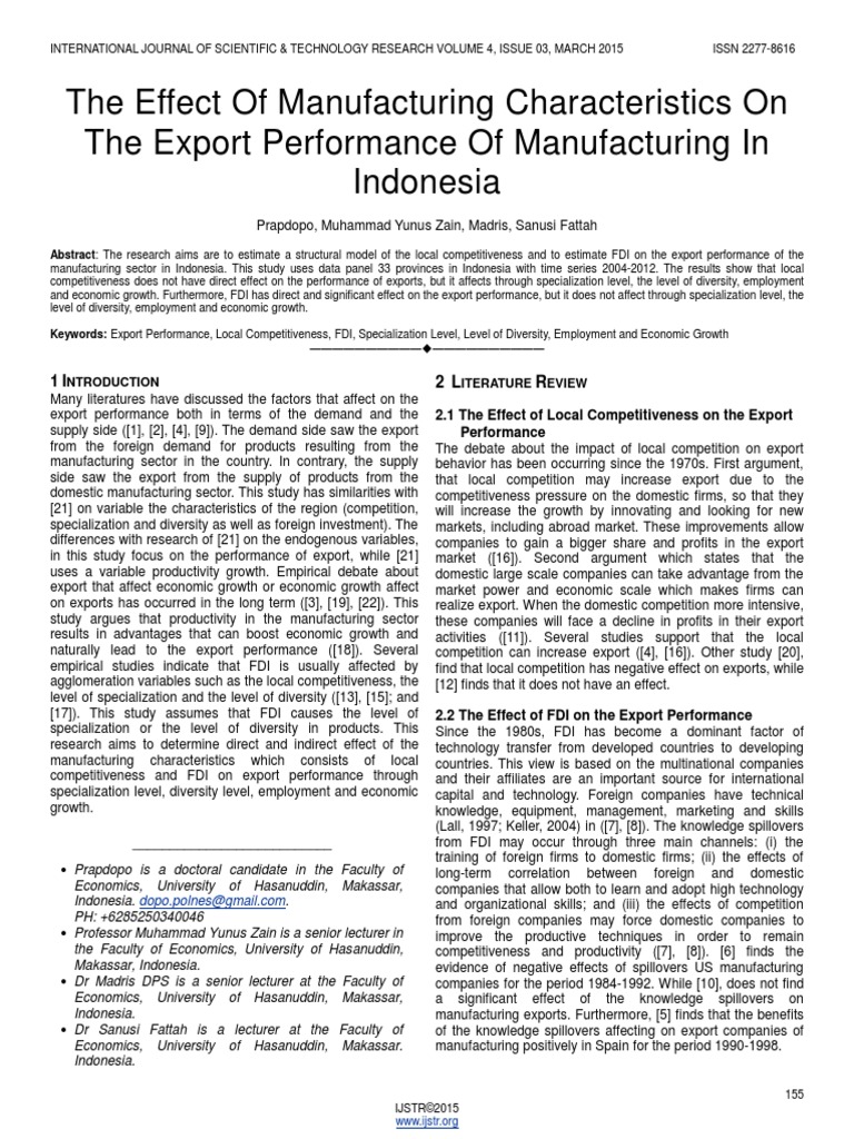 The Effect of Manufacturing Characteristics On The Export Performance ... The Effect of Manufacturing Characteristics On The Export Performance ...