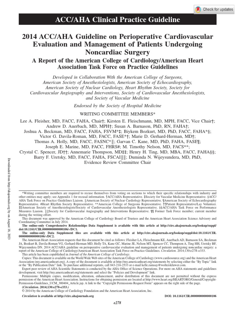 2014 ACC AHA Pre-Op Guidelines | PDF | Cardiology | Coronary Artery Disease