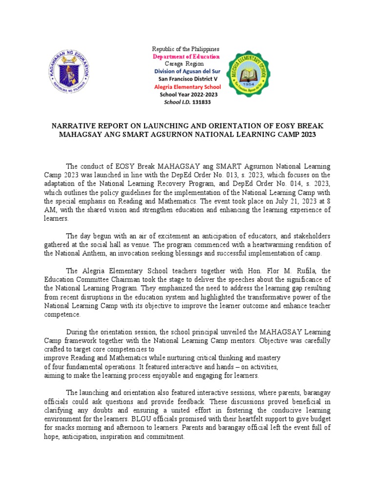 Narrative Report of Launching and Orientation of NLC 23 | PDF ...