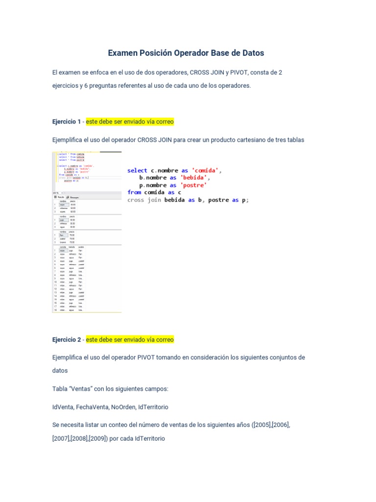 Examen Posición Operador Base de Datos | PDF | Informática | Gestión de ...