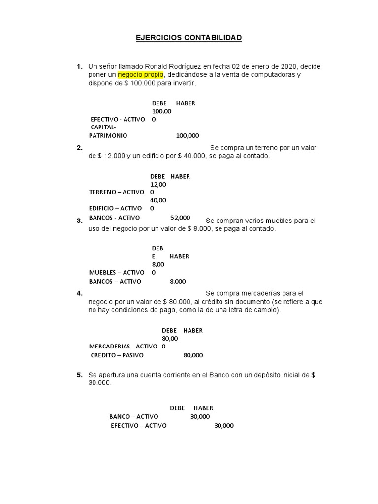 Ejercicios Contabilidad | PDF | Bancos | Cheque